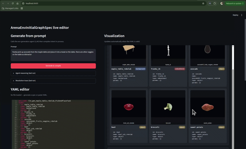 Agentic Environment Generation GUI — isaaclab_arena 0.2